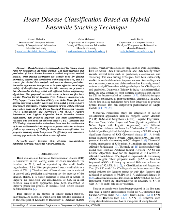 Pdf Heart Disease Classification Based On Hybrid Ensemble Stacking Technique