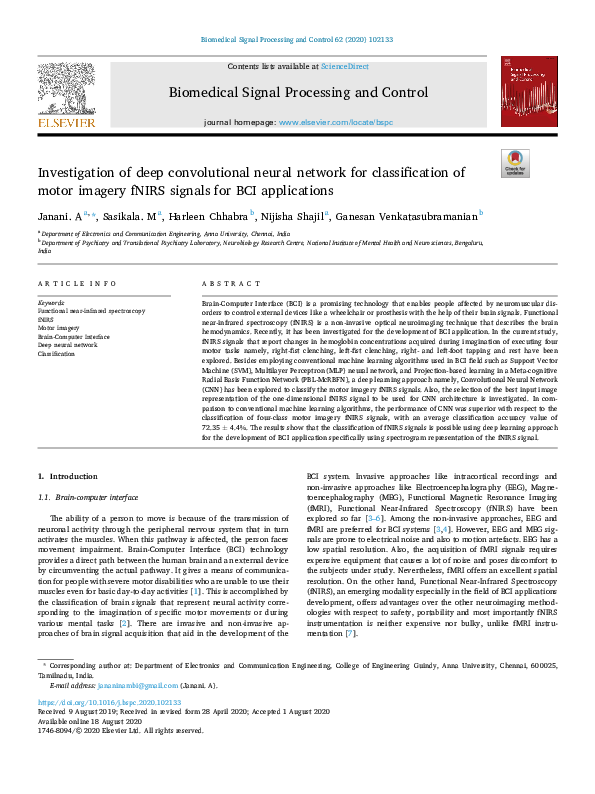 Pdf Investigation Of Deep Convolutional Neural Network For Classification Of Motor Imagery