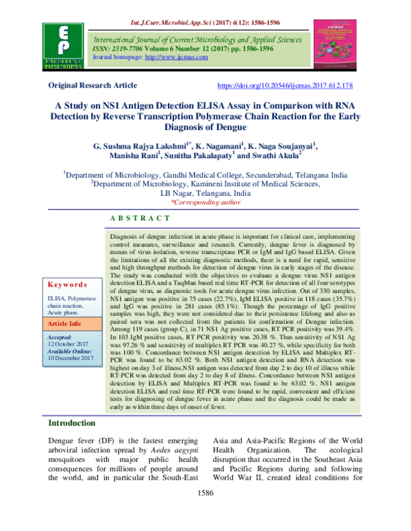 (PDF) A Study on NS1 Antigen Detection ELISA Assay in Comparison with ...