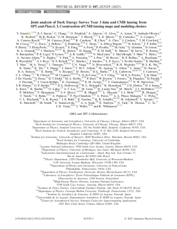 Pdf Joint Analysis Of Dark Energy Survey Year 3 Data And Cmb Lensing From Spt And Planck I