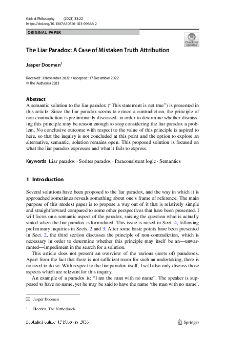 (PDF) J. Doomen, The Liar Paradox: A Case of Mistaken Truth Attribution