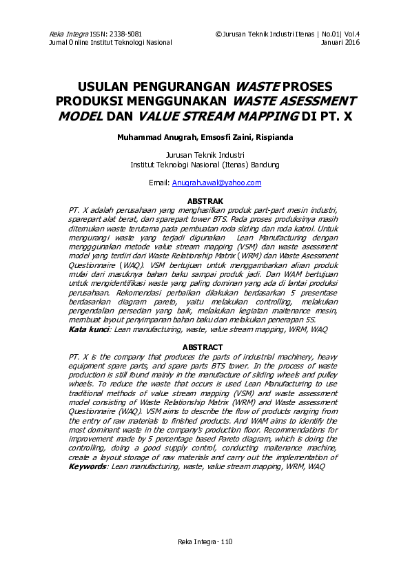 (PDF) Usulan Pengurangan Waste Proses Produksi Menggunakan Waste ...
