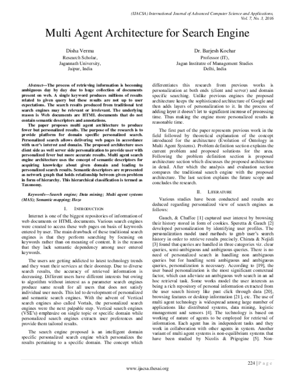 (PDF) Multi Agent Architecture for Search Engine | disha verma - Academia.edu