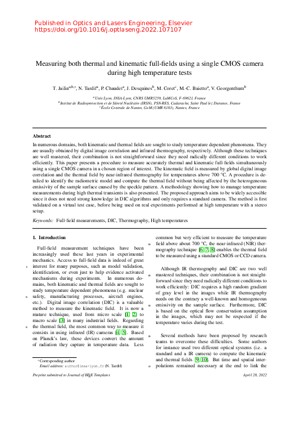 (PDF) Measuring both thermal and kinematic full-fields using a single ...