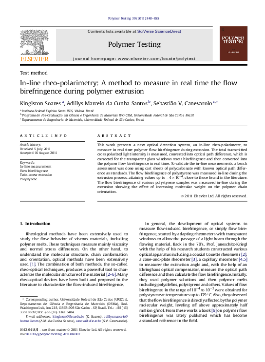 (PDF) In-line rheo-polarimetry: A method to measure in real time the ...