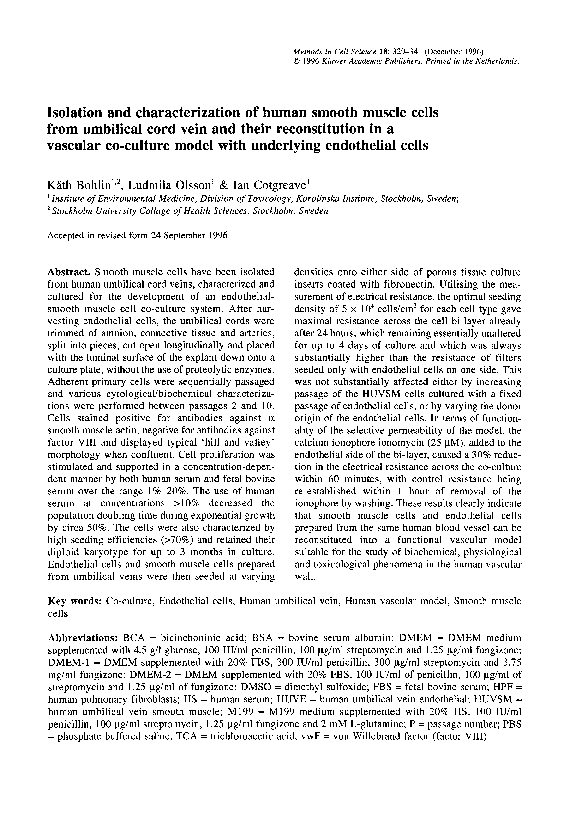 (PDF) Isolation and characterization of human smooth muscle cells from ...