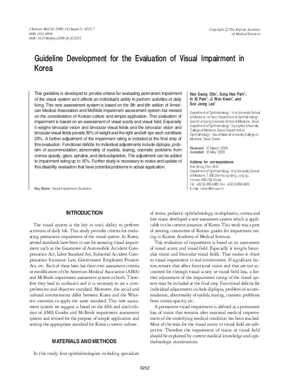 (PDF) Guideline Development for the Evaluation of Visual Impairment in Korea | Ji Sa Kwon ...