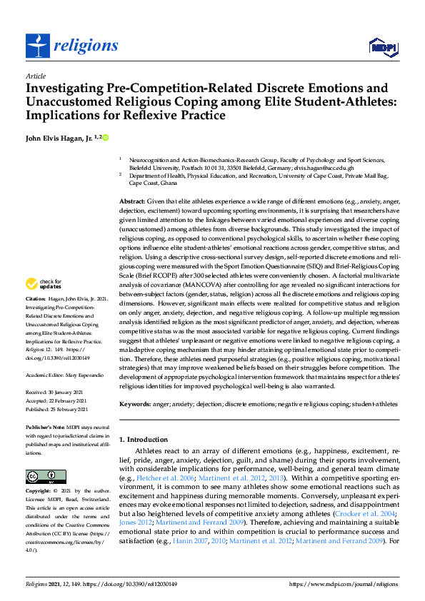 (PDF) Investigating Pre-Competition-Related Discrete Emotions and Unaccustomed Religious Coping ...