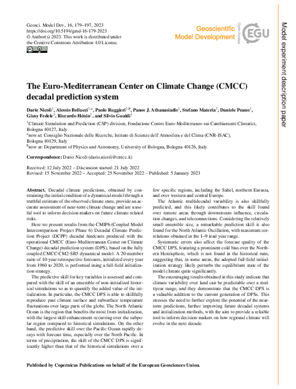 (PDF) The CMCC Decadal Prediction System