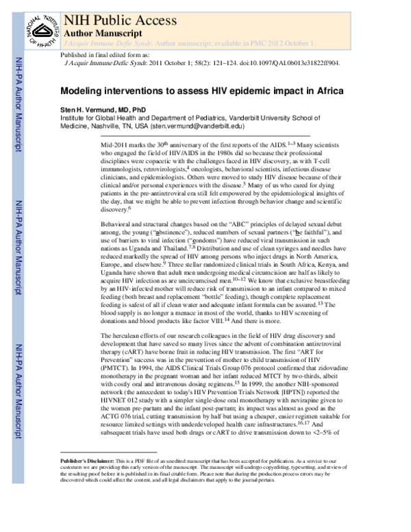 (PDF) Modeling interventions to assess HIV epidemic impact in Africa