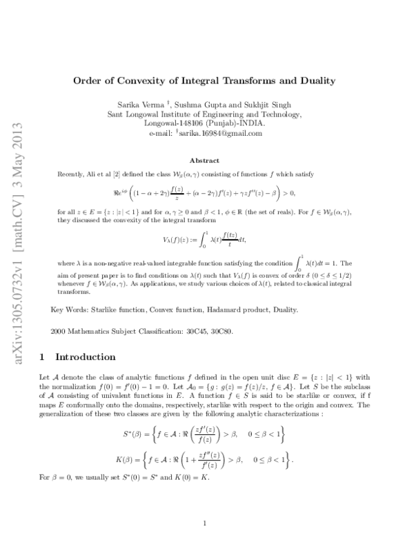 (PDF) Order of convexity of Integral Transforms and Duality