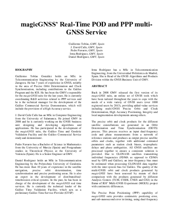 (PDF) magicGNSS’ Real-Time POD and PPP Multi-GNSS Service