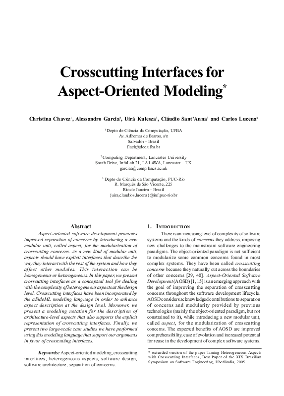 (PDF) Crosscutting interfaces for aspect-oriented modeling | Alessandro Paz Garcia - Academia.edu