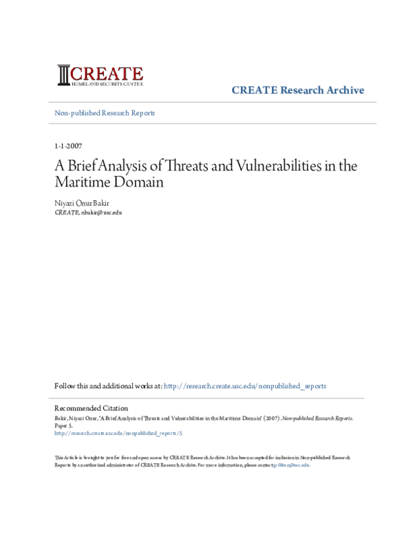 (PDF) A Brief Analysis Of Threats And Vulnerabilities In The Maritime ...