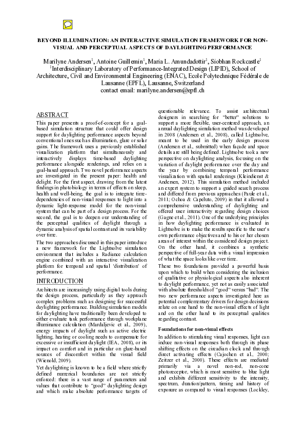 (PDF) Beyond Illumination: An Interactive Simulation Framework For Non-visual And Perceptual ...