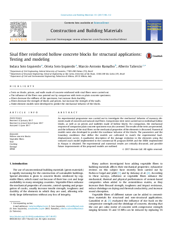 (PDF) Sisal fiber reinforced hollow concrete blocks for structural ...