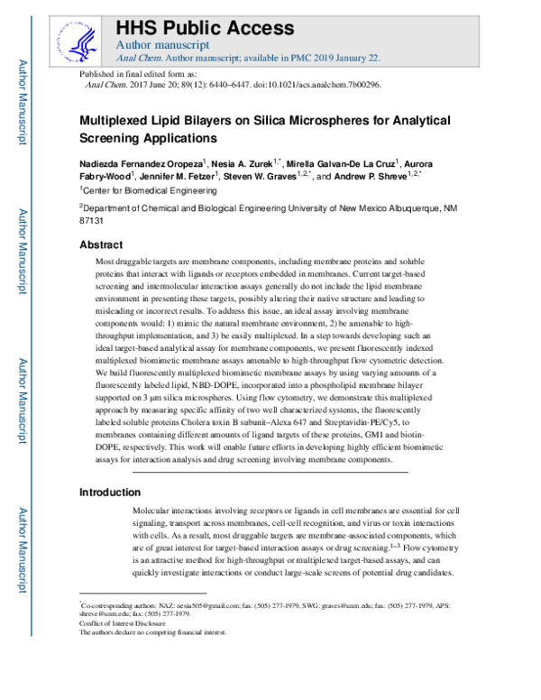 (PDF) Multiplexed Lipid Bilayers on Silica Microspheres for Analytical ...