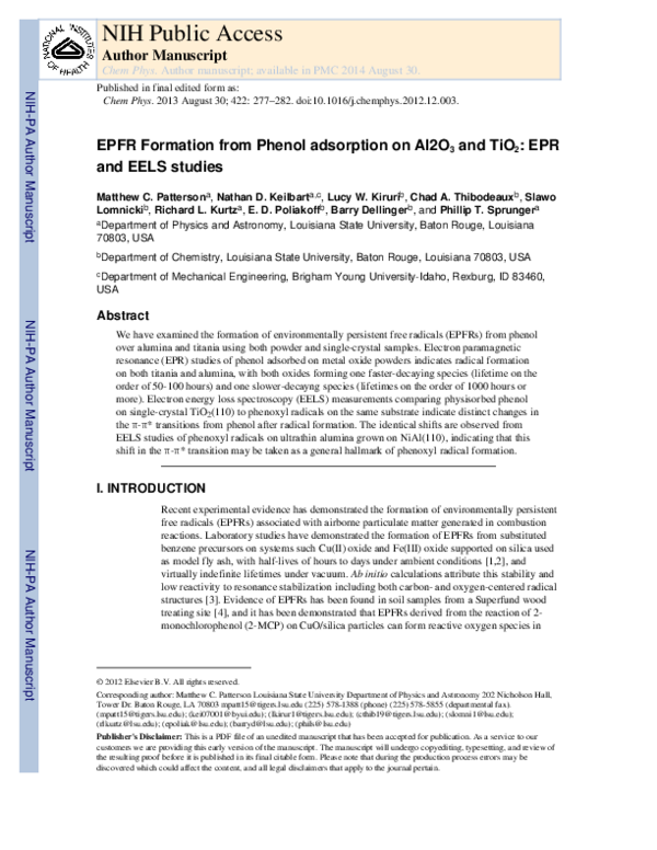 (PDF) EPFR formation from phenol adsorption on Al2O3 and TiO2: EPR and ...