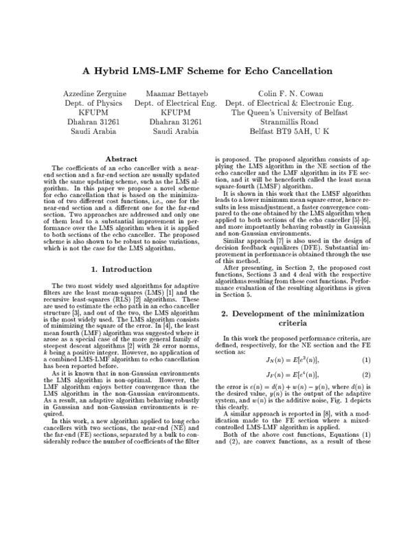 (PDF) A hybrid LMS-LMF scheme for echo cancellation