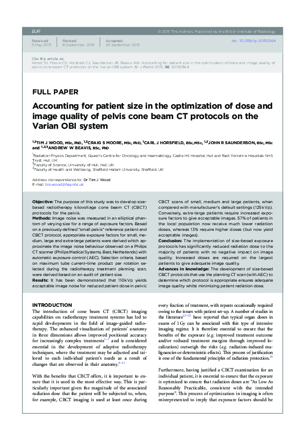 (PDF) Accounting for patient size in the optimization of dose and image ...