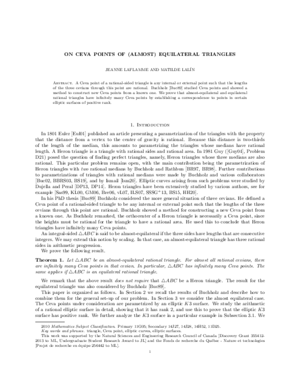 (PDF) On Ceva points of (almost) equilateral triangles