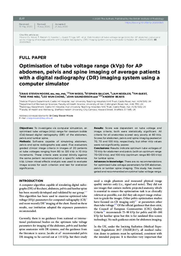 (PDF) Optimisation of tube voltage range (kVp) for AP abdomen, pelvis ...