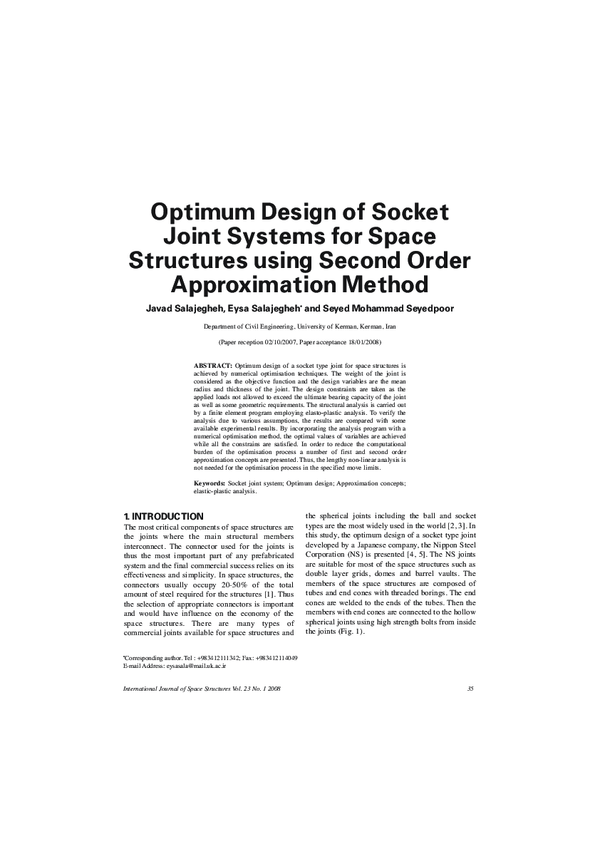 (PDF) Optimum Design of Socket Joint Systems for Space Structures using ...