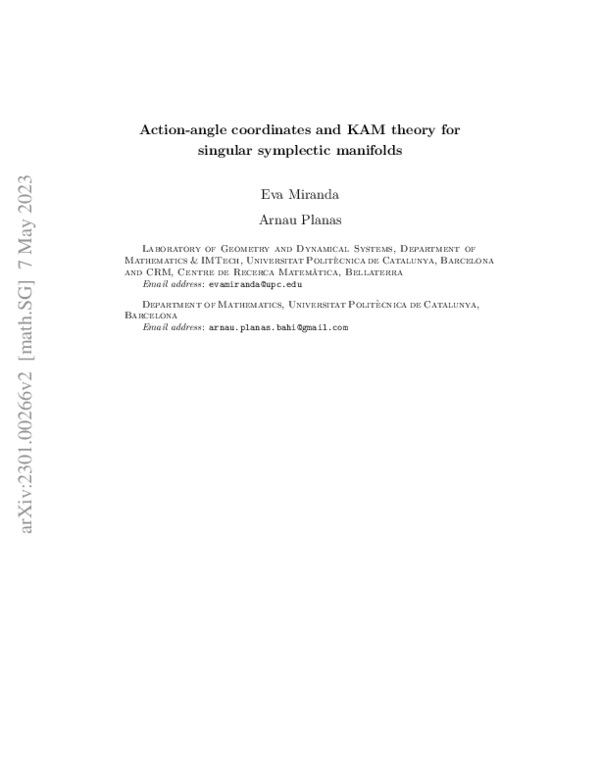 (PDF) Action-angle coordinates and KAM theory for singular symplectic ...