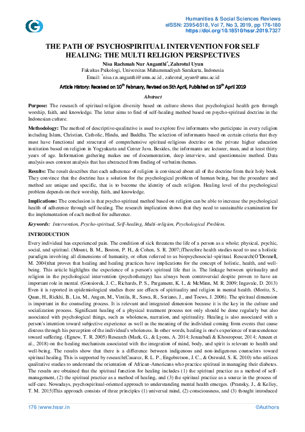 (PDF) The Path of Psychospiritual Intervention for Self Healing: The ...
