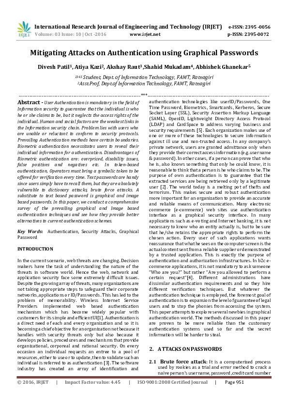 Pdf Mitigating Attacks On Authentication Using Graphical Passwords