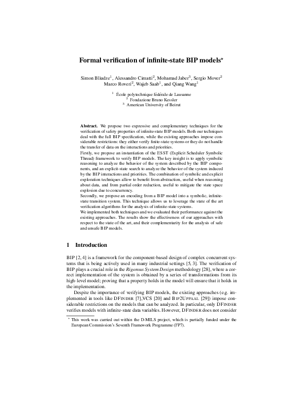(PDF) Formal Verification of Infinite-State BIP Models