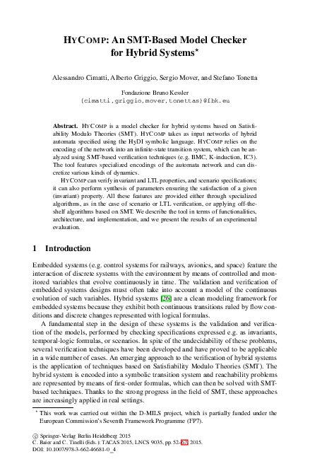 (PDF) HyComp: An SMT-Based Model Checker for Hybrid Systems