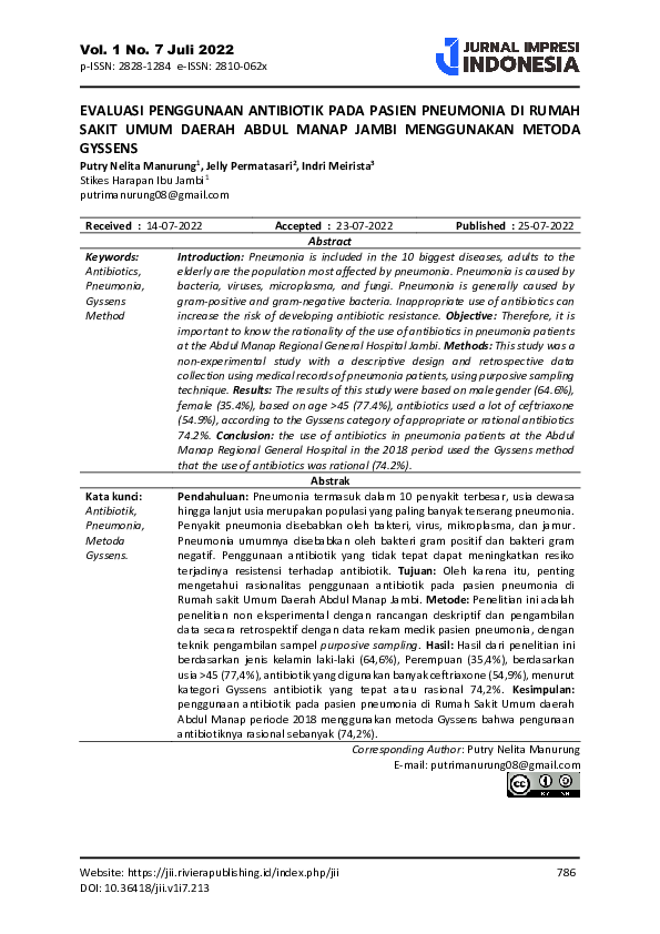 (PDF) Evaluasi Penggunaan Antibiotik Pada Pasien Pneumonia Di Rumah ...