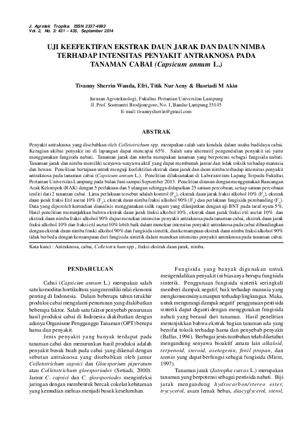 (PDF) UJI KEEFEKTIFAN EKSTRAK DAUN JARAK DAN DAUN NIMBA TERHADAP ...