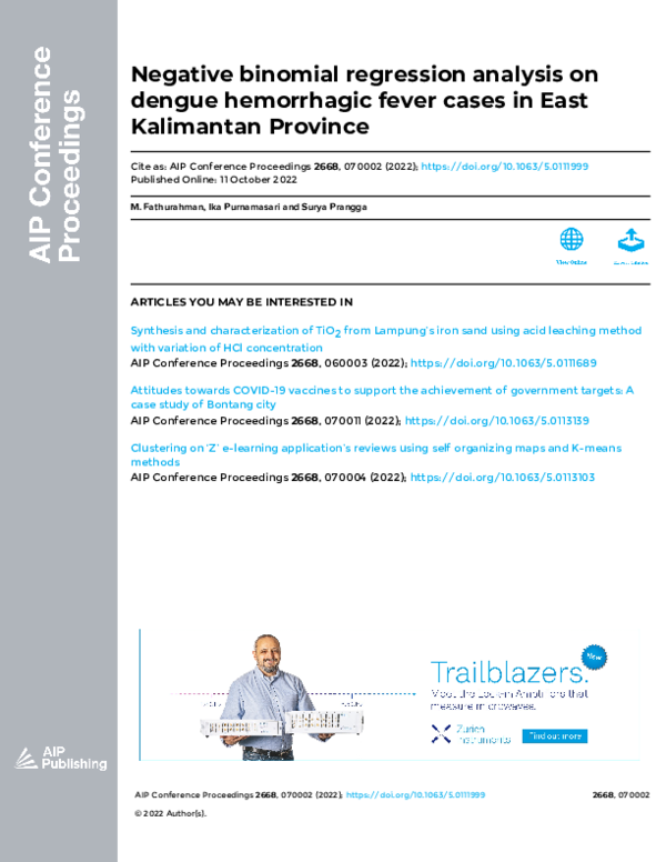 (PDF) Negative binomial regression analysis on dengue hemorrhagic fever cases in East Kalimantan ...