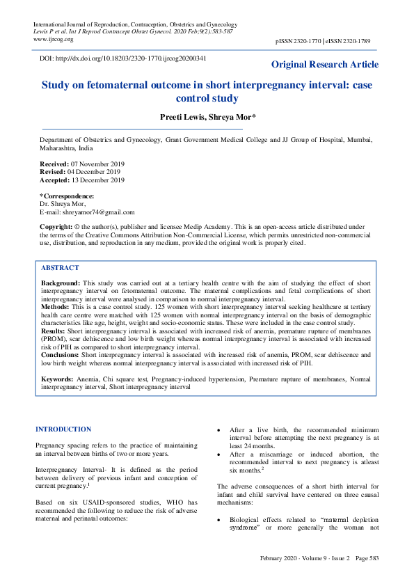 (PDF) Study on fetomaternal outcome in short interpregnancy interval ...