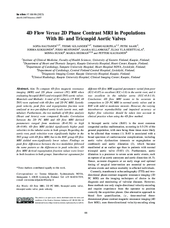 (PDF) 4D FlowVersus2D Phase Contrast MRI in Populations With Bi- and ...