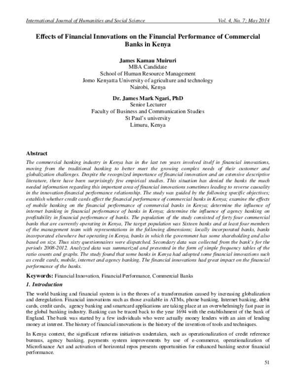 (PDF) Effects of Financial Innovations on the Financial Performance of ...