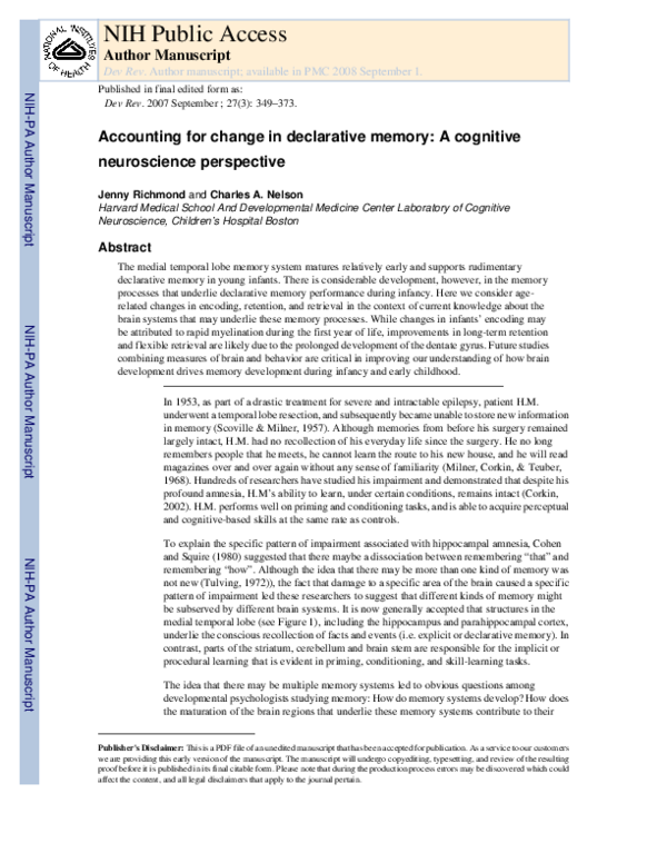(PDF) Accounting for change in declarative memory: A cognitive neuroscience perspective | Jenny ...