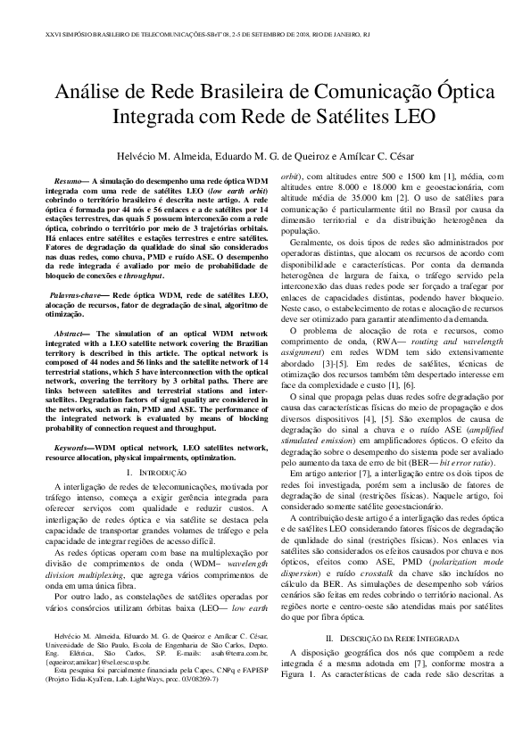 (PDF) Análise de Rede Brasileira de Comunicação Óptica Integrada com ...