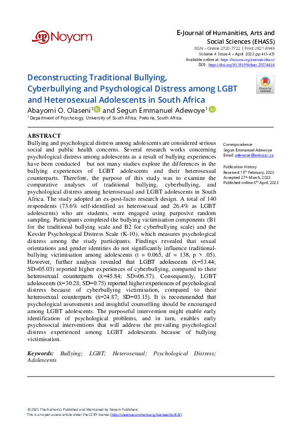 (PDF) Deconstructing Traditional Bullying, Cyberbullying and Psychological Distress among LGBT ...