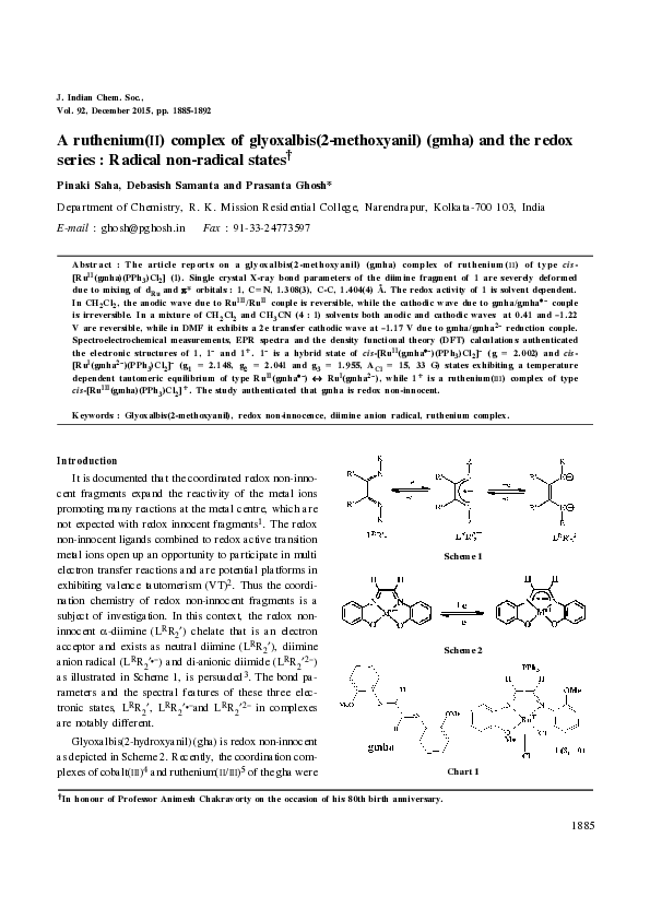 (PDF) A ruthenium(II) complex of glyoxalbis(2-methoxyanil) (gmha) and ...