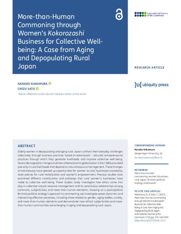 (PDF) More-than-Human Commoning through Women's Kokorozashi Business ...
