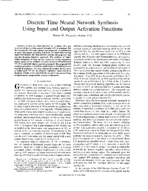 Pdf Discrete Time Neural Network Synthesis Using Input And Output