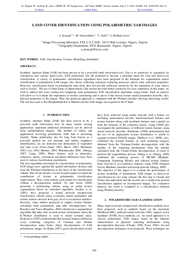 (PDF) Land Cover Identification Using Polarimetric SAR Images