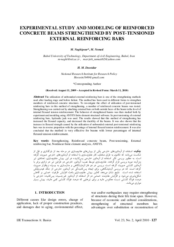 (PDF) Experimental Study and Modeling of Reinforced Concrete Beams ...