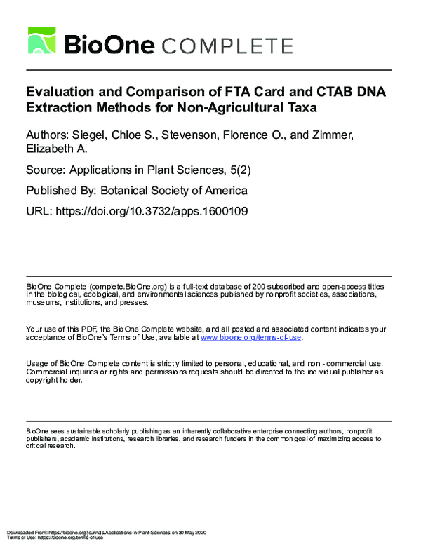 (PDF) Evaluation and comparison of FTA card and CTAB DNA extraction ...