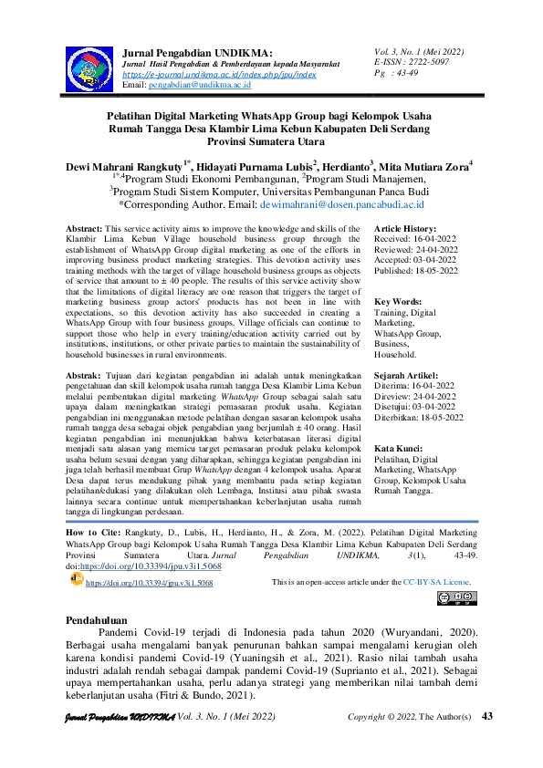 (PDF) Pelatihan Digital Marketing WhatsApp Group bagi Kelompok Usaha Rumah Tangga Desa Klambir ...