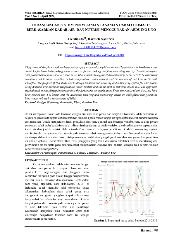 Pdf Perancangan Sistem Penyiraman Tanaman Cabai Otomatis Berdasarkan