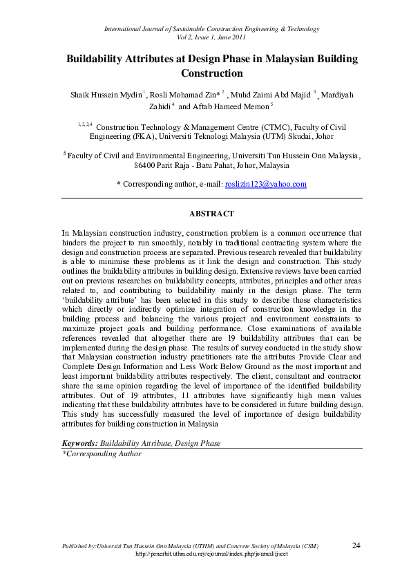 (PDF) Buildability Attributes at Design Phase in Malaysian Building ...